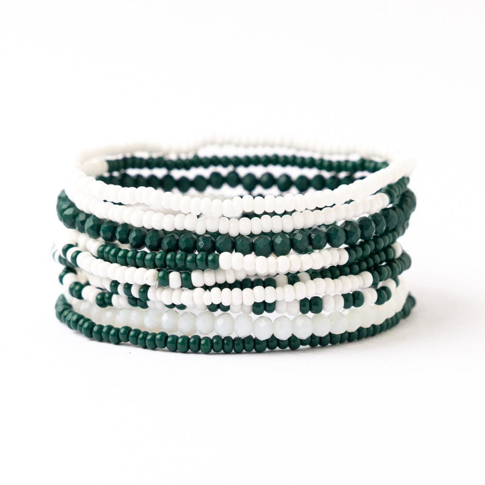 Game Day Color Block Beaded 10 Strand Stretch Bracelet Set Dark Green – INK+ALLOY, LLC