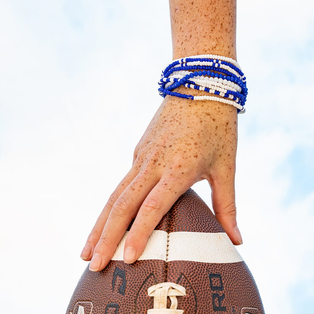 Game Day Color Block Beaded 10 Strand Stretch Bracelets Blue + White – INK+ALLOY, LLC