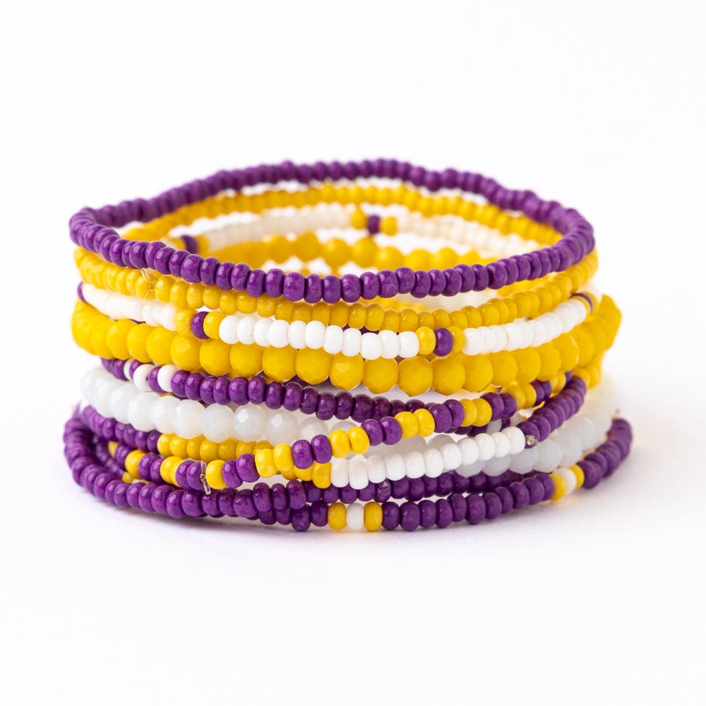 Game Day Color Block Beaded 10 Strand Stretch Bracelets Purple + Yello – INK+ALLOY, LLC