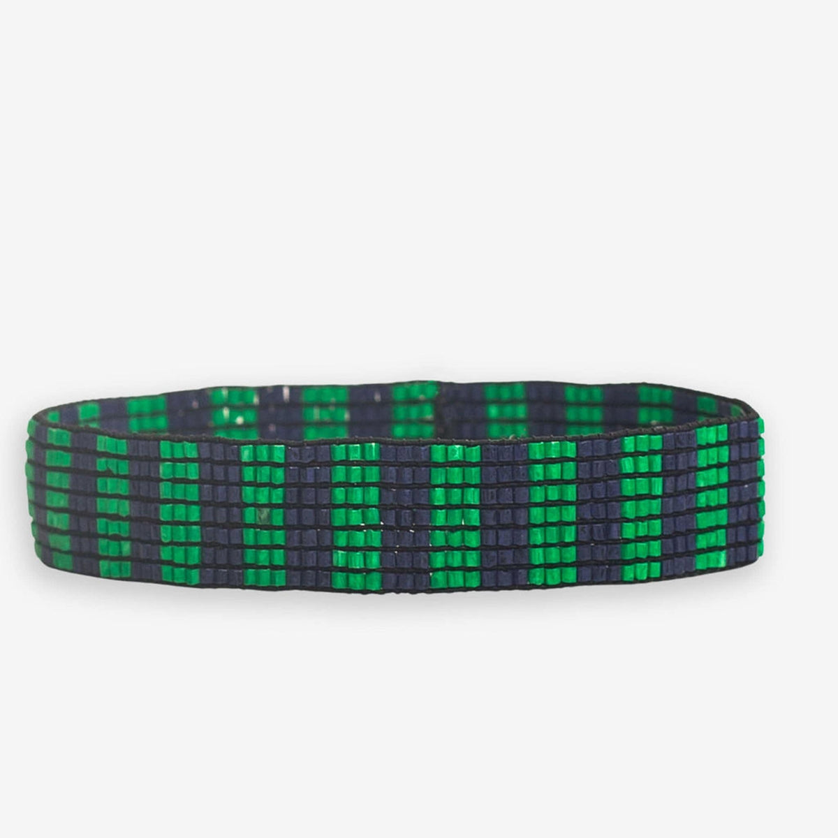 Alex Two-Tone Vertical Stripes Beaded Stretch Bracelet Kelly Green ...