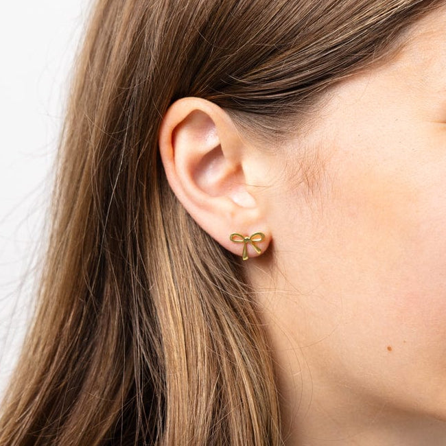 Alice Brass Mini Ribbon Bow Post Earrings 18k Gold – INK+ALLOY, LLC