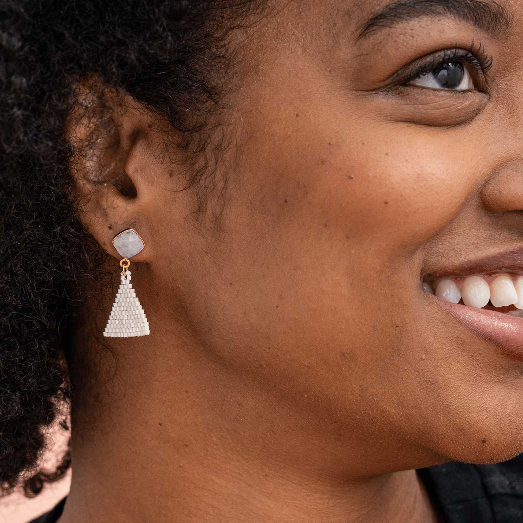 Celia Small Triangle Drop With Semi-Precious Stone Post Ivory – INK ...