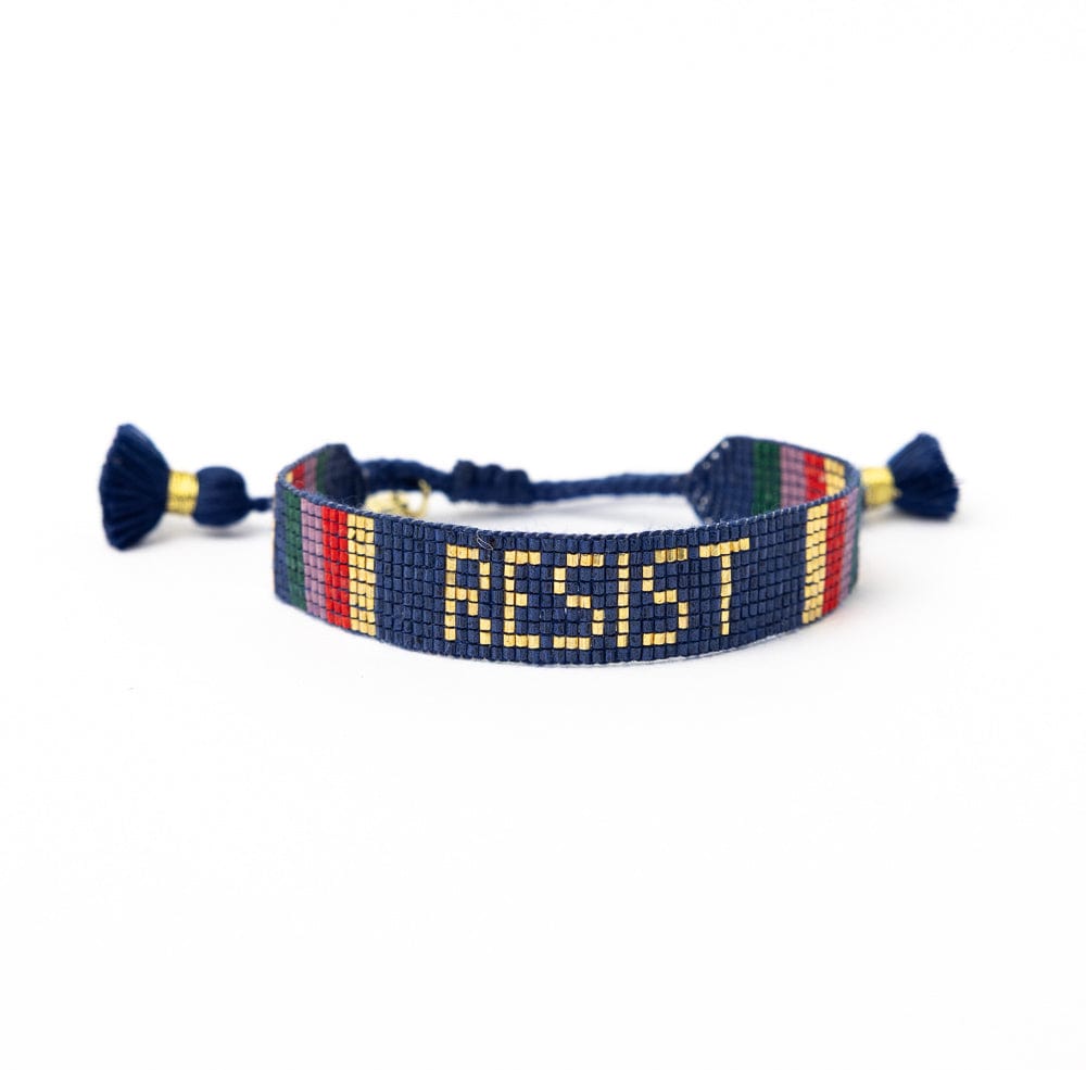 Gabby "Resist" Adjustable Beaded Bracelet Blue – INK+ALLOY LLC