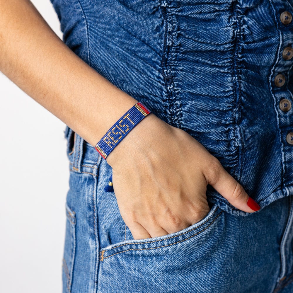 Gabby "Resist" Adjustable Beaded Bracelet Blue – INK+ALLOY LLC