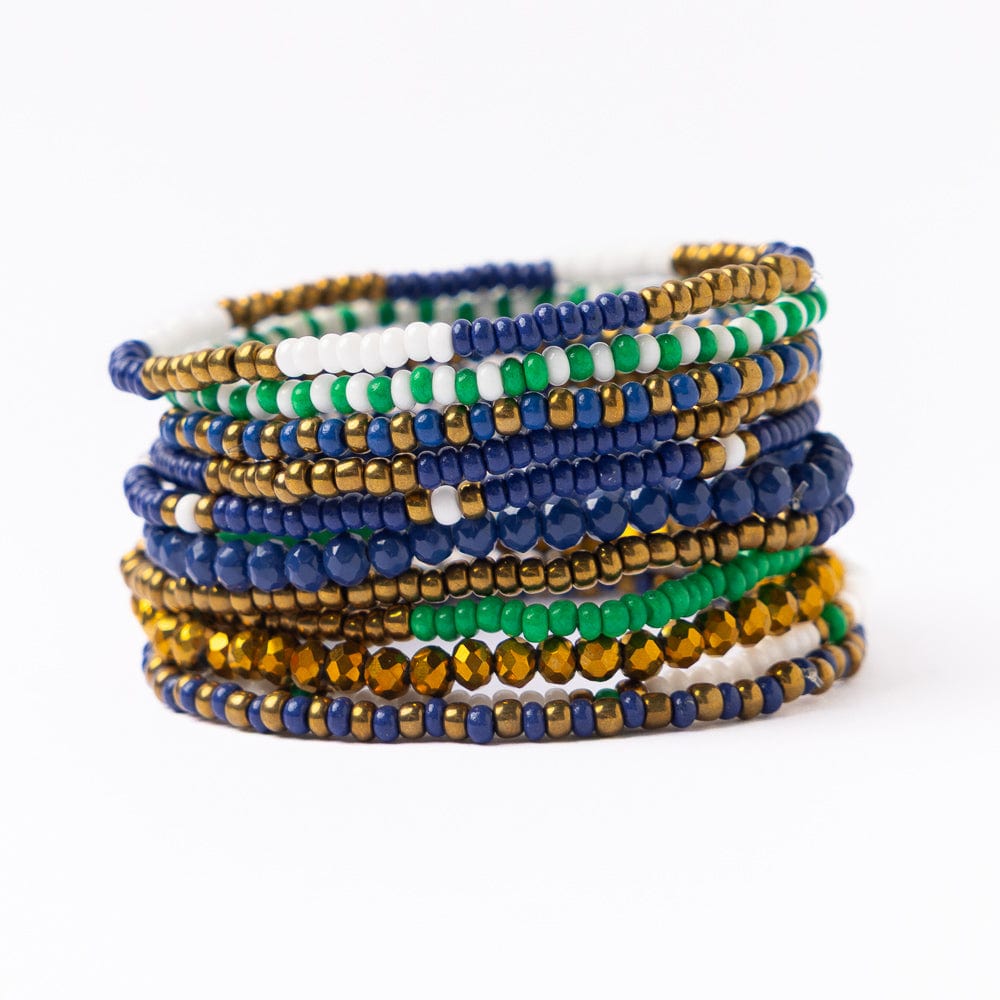 Game Day Beaded 10 Strand Stretch Bracelet Set Blue, Gold, + Green – INK+ALLOY, LLC