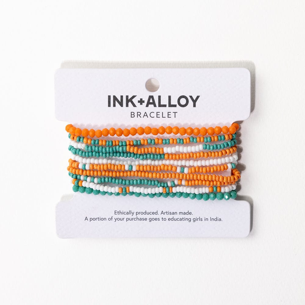 Game Day Color Block Beaded 10 Strand Stretch Bracelet Set Aqua and Or ...