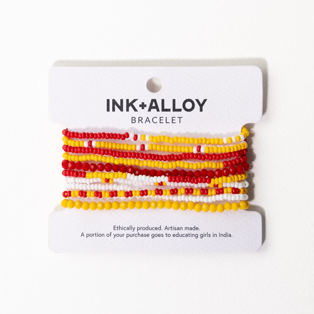 Game Day Color Block Beaded 10 Strand Stretch Bracelet Set Red and Yel ...