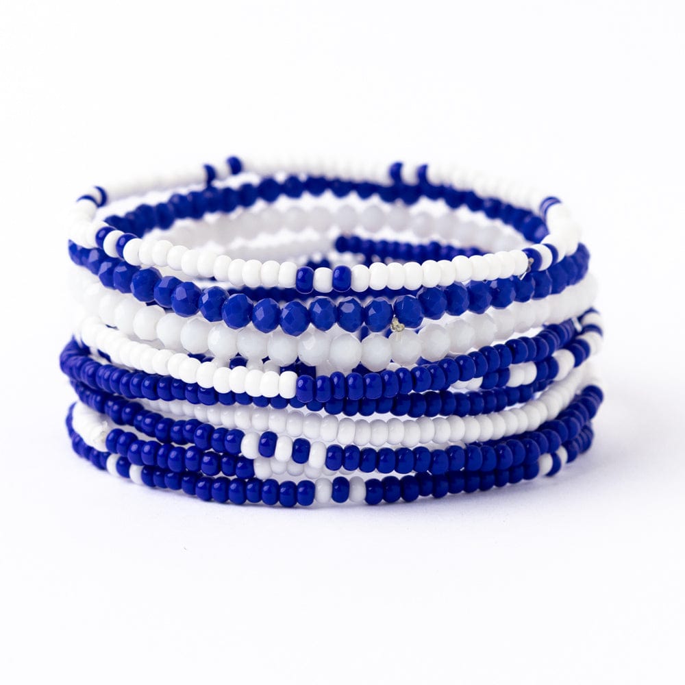 Game Day Color Block Beaded 10 Strand Stretch Bracelets Blue + White – INK+ALLOY, LLC