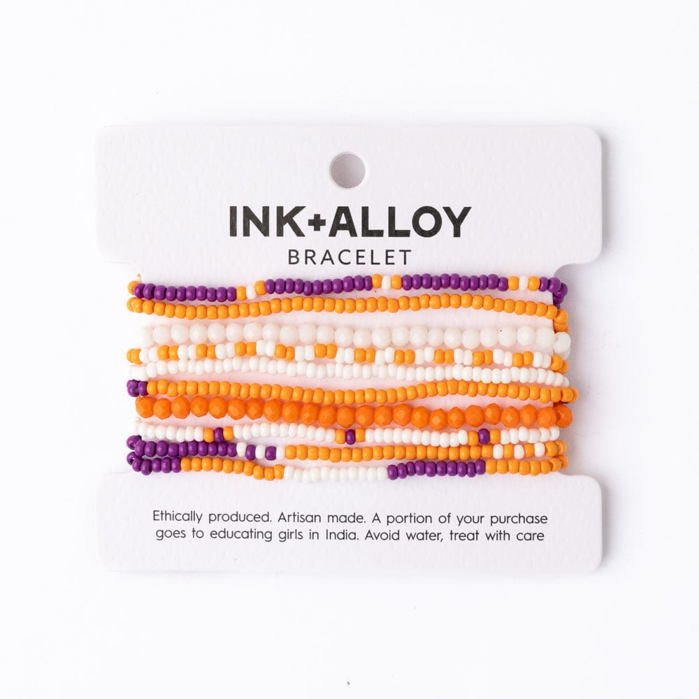 Game Day Color Block Beaded 10 Strand Stretch Bracelets Orange + Purpl ...