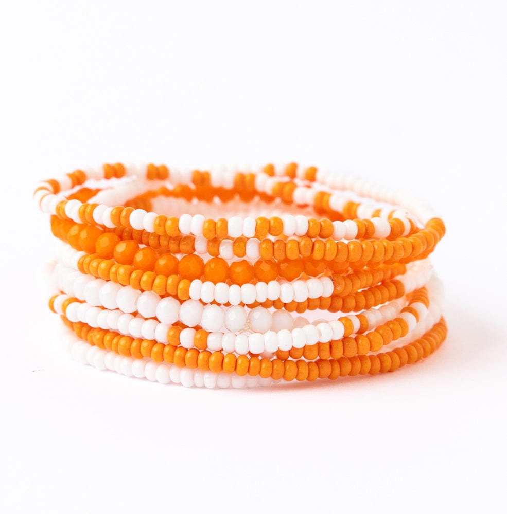 Game Day Color Block Beaded 10 Strand Stretch Bracelets Orange + White – INK+ALLOY, LLC