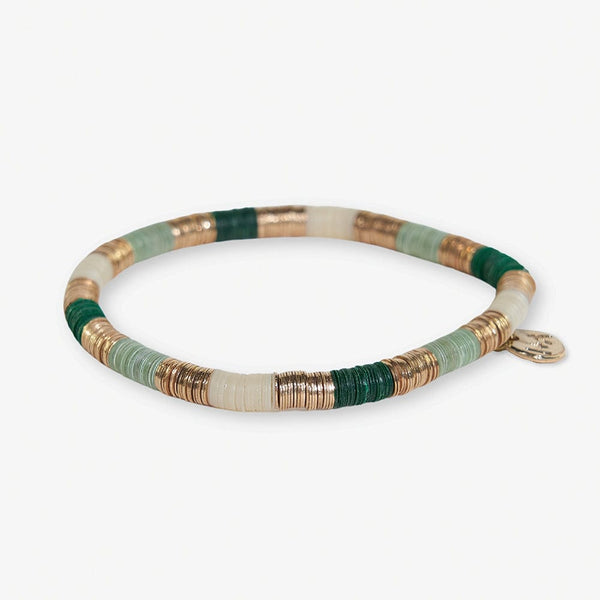 Grace Small Colorblocks With Gold Sequin Stretch Bracelet Emerald – INK ...