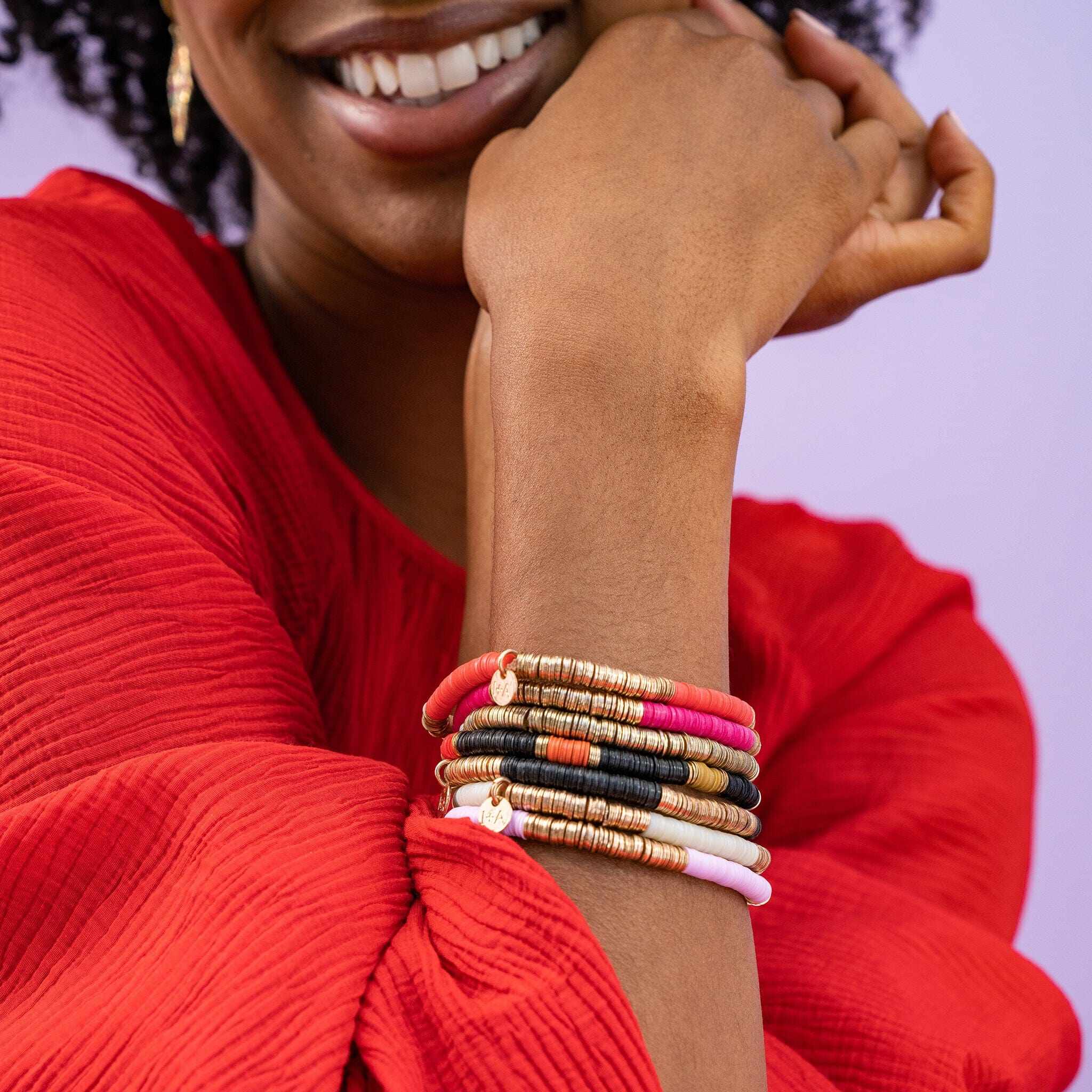 Grace Two Color Block Stackable Sequin Stretch Bracelet Cream and Gold ...