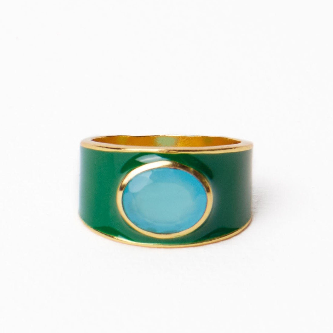 Hazel Oval Stone With Enamel Band Ring Green/Light Blue- Size 8 – INK ...
