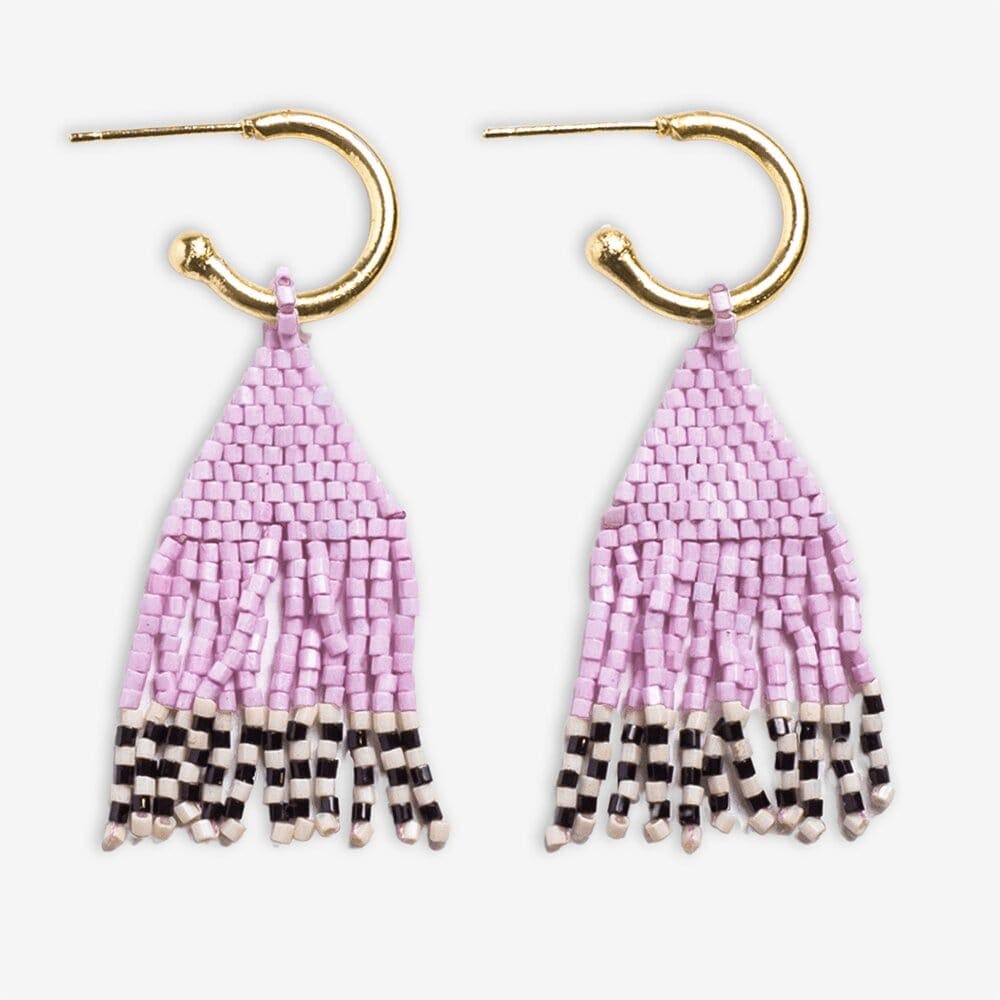 Leta Mini Gold Hoop Solid With Black/White Bottom Beaded Fringe Earrin ...