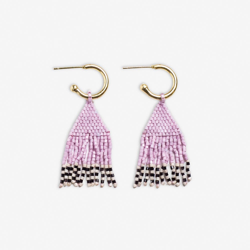 Leta Mini Gold Hoop Solid With Black/White Bottom Beaded Fringe Earrin ...