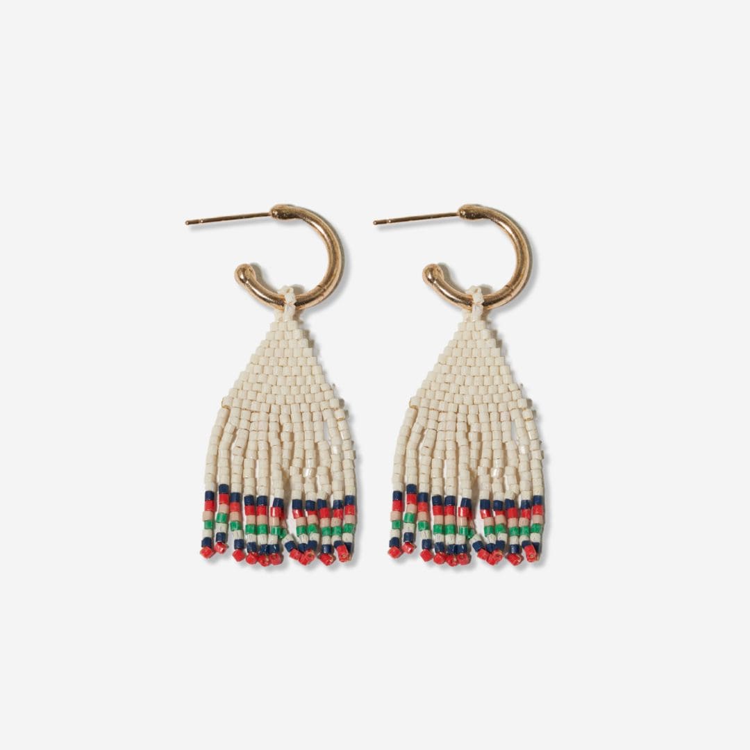 Leta Mini Gold Hoop Solid With Multi-Stripe Bottom Beaded Fringe Earri ...