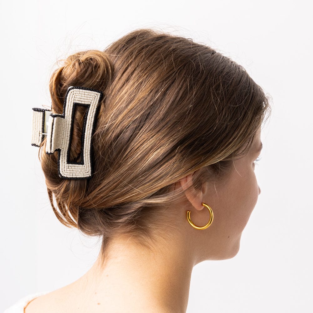 Lola Solid Color With Piped Edges Beaded Claw Clip Ivory- INK+ALLOY ...