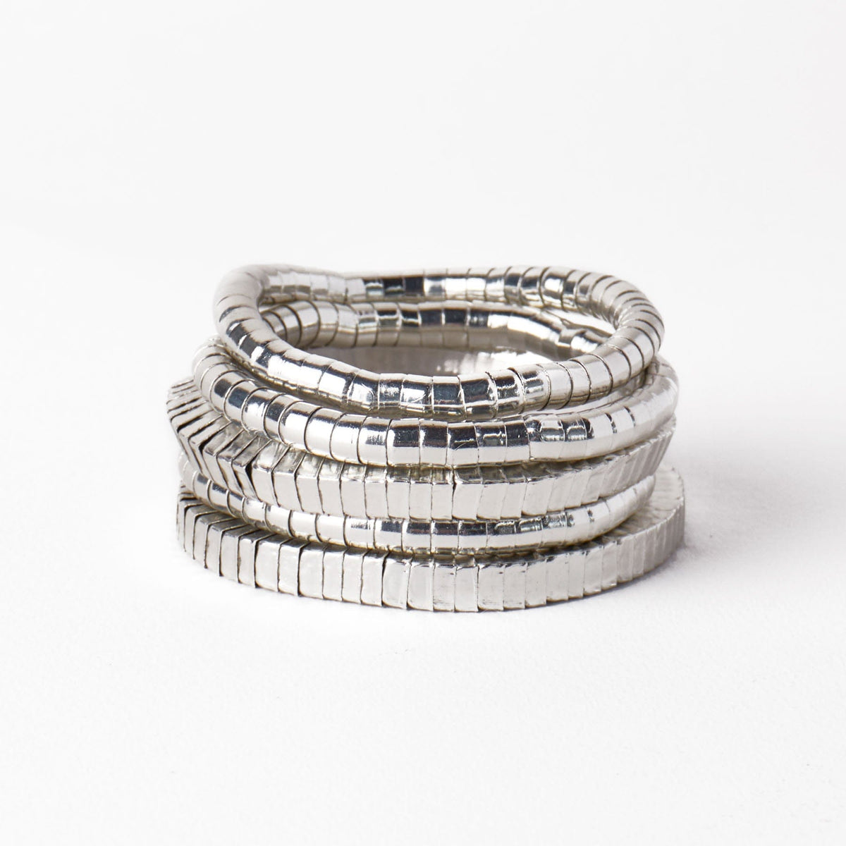 Lucille Round + Square Bead Stretch Bracelet Stack Silver Set of 5 ...