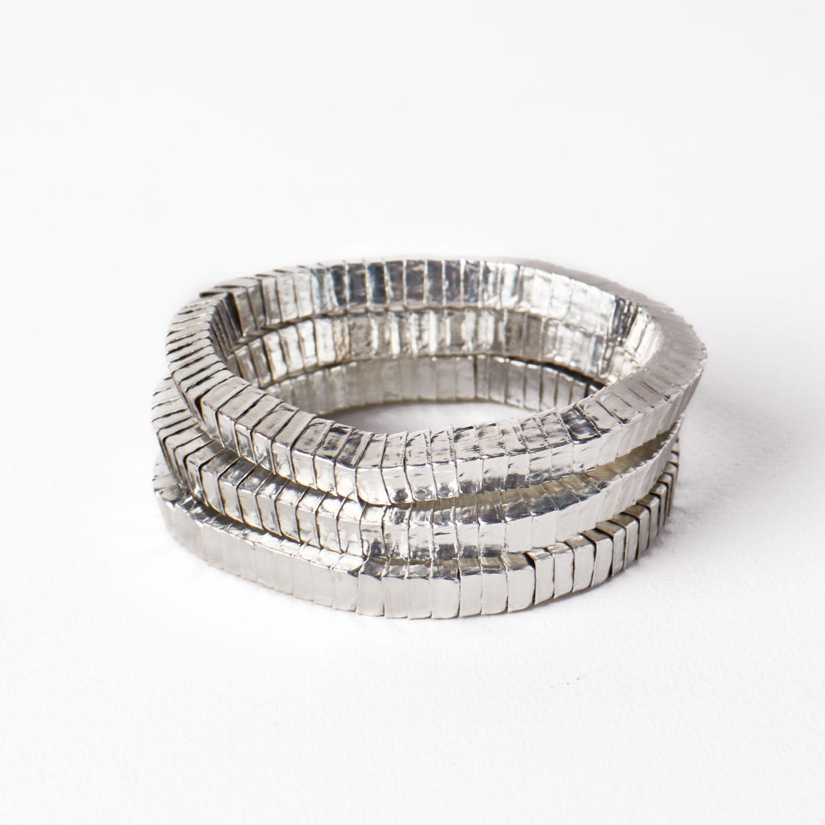 Lucille Square Bead Stretch Bracelet Stack Silver Set of 3 – INK+ALLOY LLC