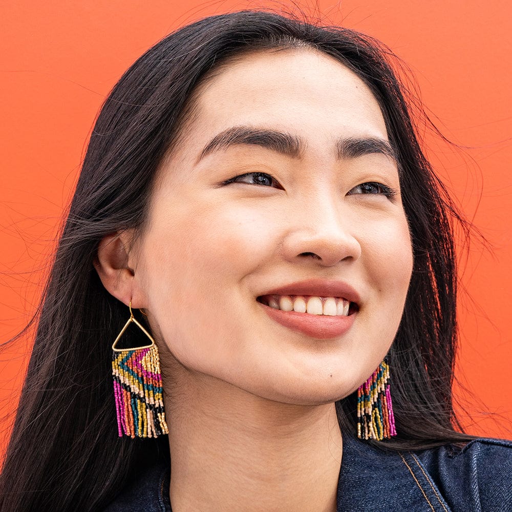 Paige Ascending Diamond Beaded Fringe Earrings Jewel Tone – INK+ALLOY LLC