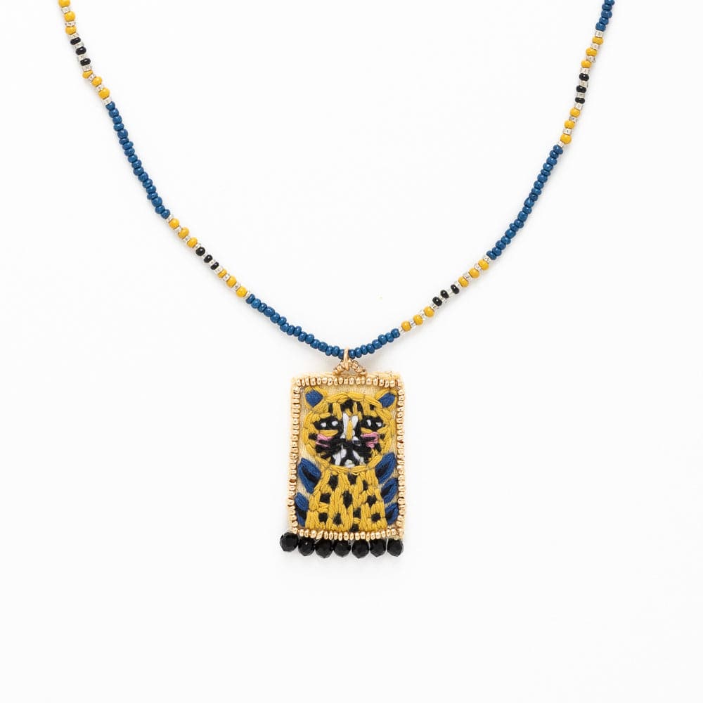 Robin Beaded Necklace With Embroidered Cheetah Multicolor – INK+ALLOY, LLC