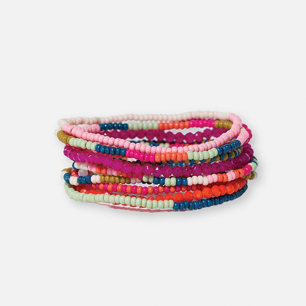 Sage Mixed Stripe Beaded 10 Strand Stretch Bracelets Rainbow – INK ...
