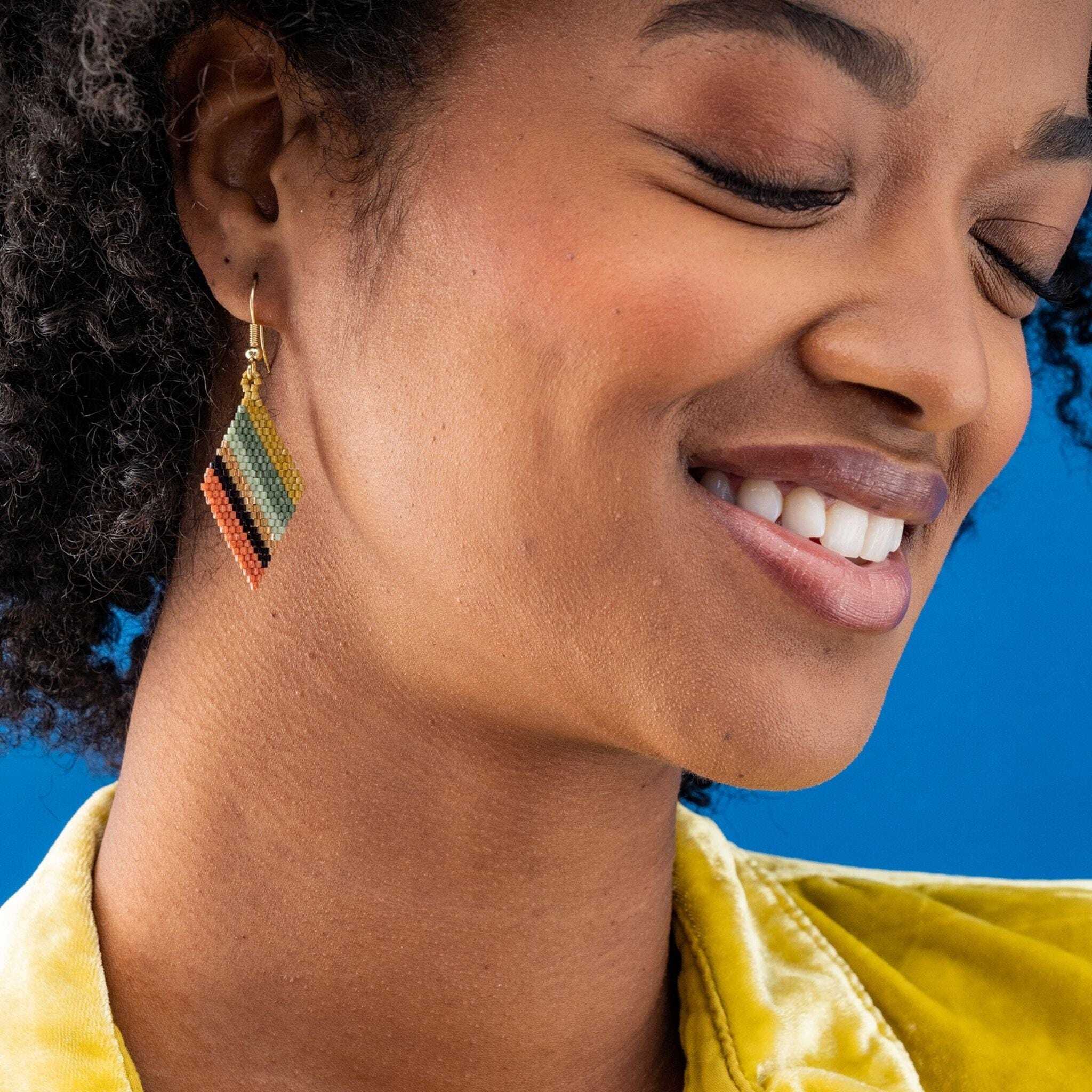 Zelda Angled Stripe Diamond Drop Earrings Greens + Rust – INK+ALLOY, LLC